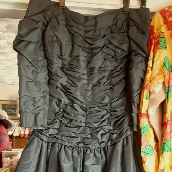 Scaasi | Dresses | Scaasi Couture Black Taffetta Dress 98s Retro W Bow ...